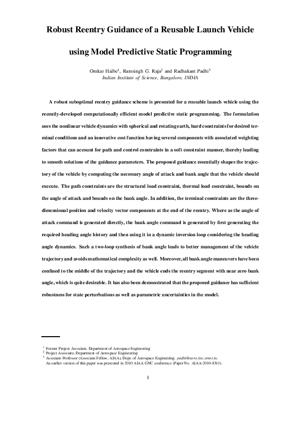 (PDF) Robust Reentry Guidance of a Reusable Launch Vehicle Using Model ...