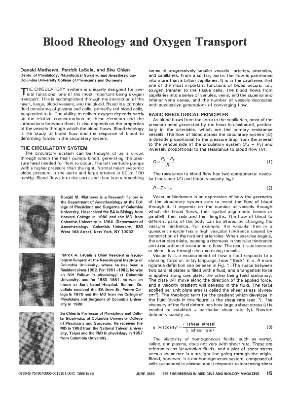 (PDF) Blood Rheology and Oxygen Transport