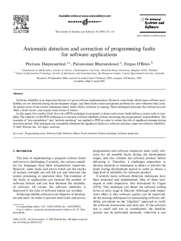 (PDF) Automatic detection and correction of programming faults for software applications