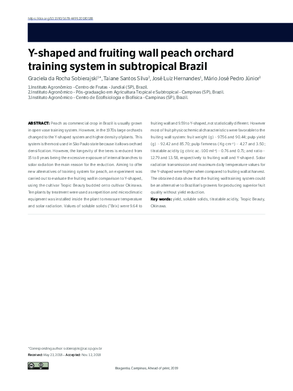 (PDF) Y-shaped and fruiting wall peach orchard training system in ...