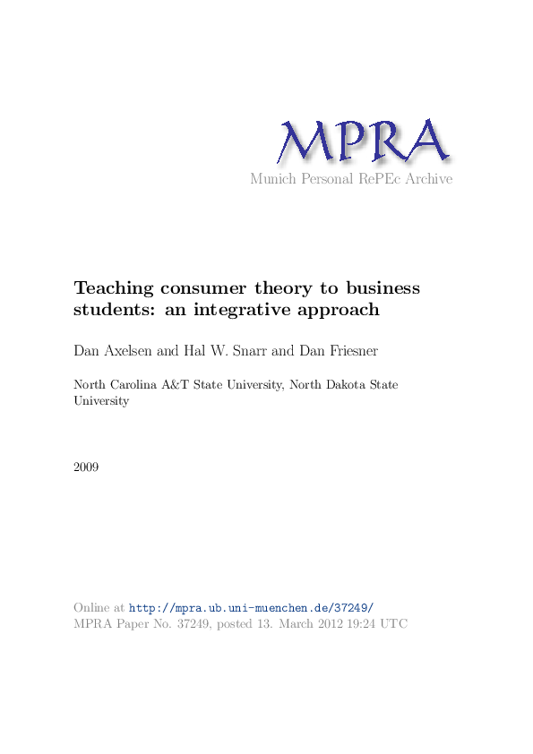 (PDF) Teaching Consumer Theory to Business Students: An Integrative ...
