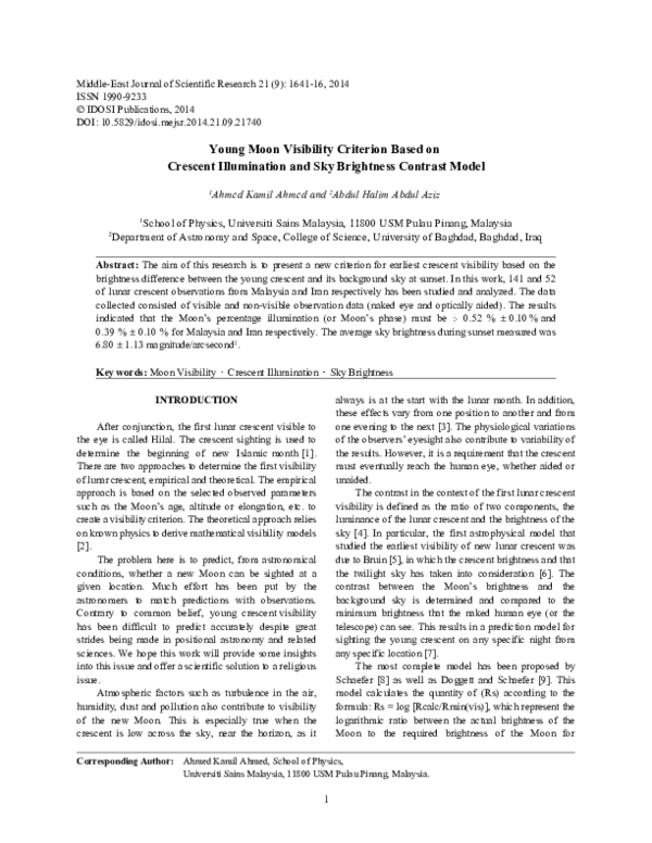 (PDF) Young Moon Visibility Criterion Based on Crescent Illumination ...