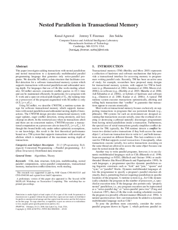Pdf Nested Parallelism In Transactional Memory