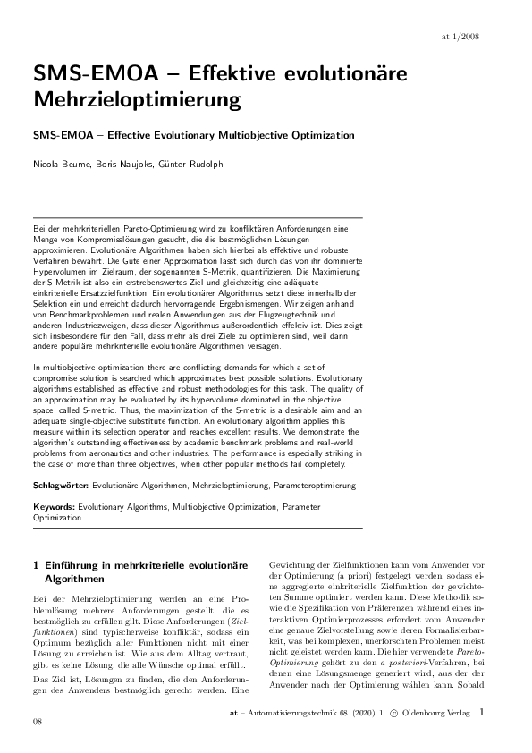(PDF) SMS-EMOA – Effektive evolutionäre Mehrzieloptimierung (SMS-EMOA – Effective Evolutionary ...