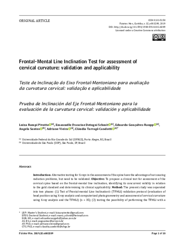 (PDF) Frontal-Mental Line Inclination Test for assessment of cervical ...