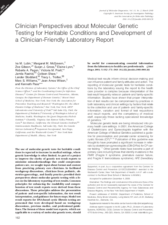 (PDF) Clinician Perspectives about Molecular Genetic Testing for ...