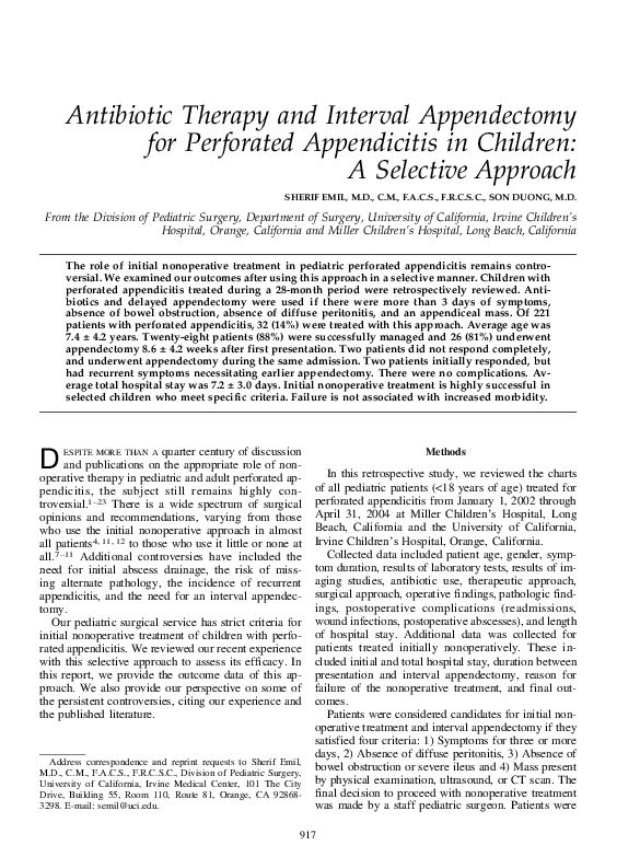 (PDF) Antibiotic therapy and interval appendectomy for perforated ...