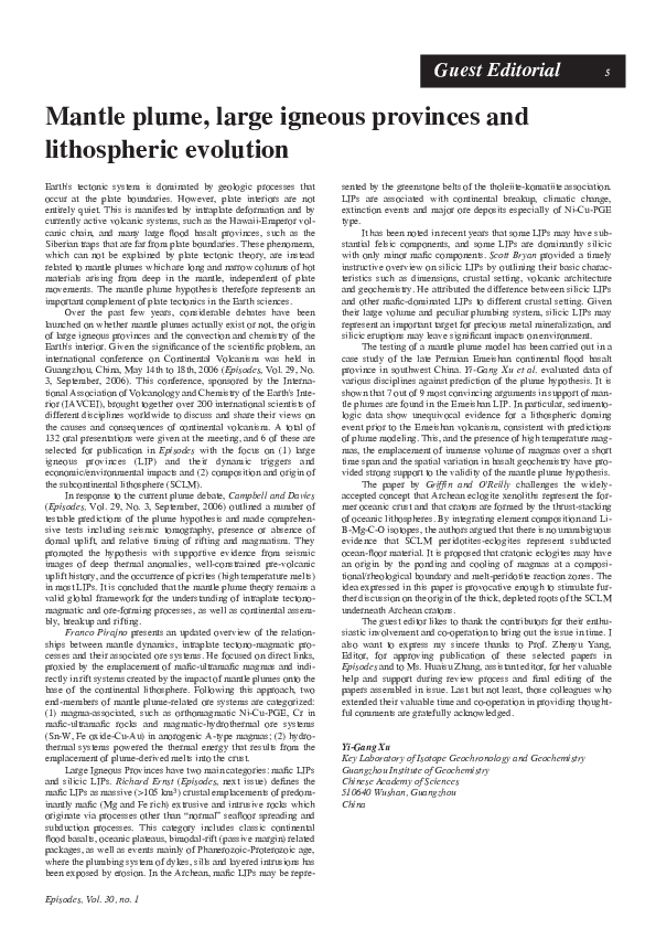 (PDF) Mantle plume, large igneous provinces and lithospheric evolution