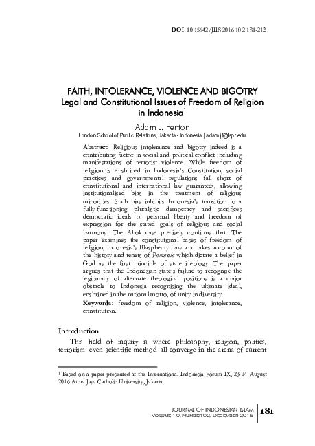 (PDF) FAITH, INTOLERANCE, VIOLENCE AND BIGOTRY: Legal and ...