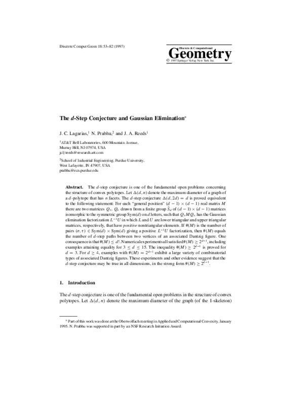 (PDF) The d-Step Conjecture and Gaussian Elimination