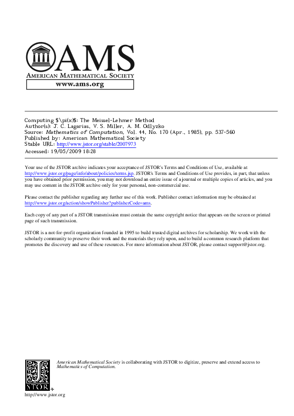 Pdf Computing π X The Meissel Lehmer Method