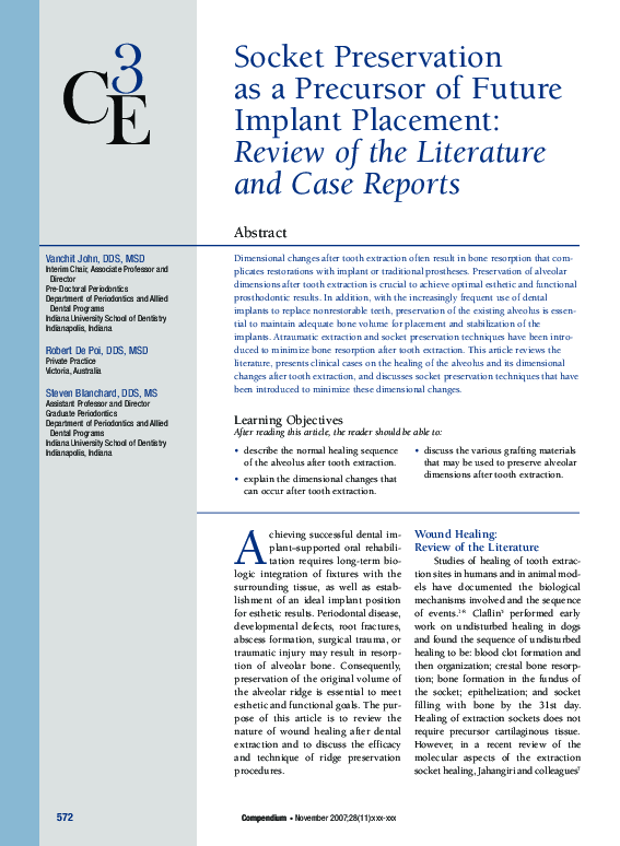 (PDF) Socket preservation as a precursor of future implant placement ...
