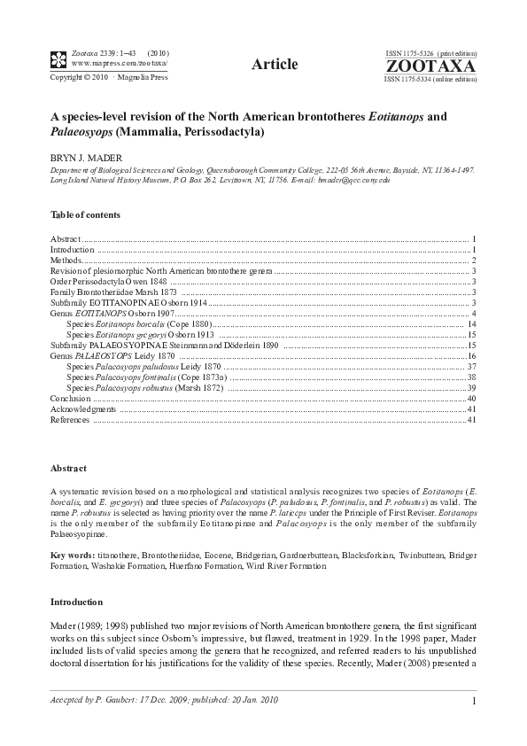 (PDF) A species-level revision of the North American brontotheres ...