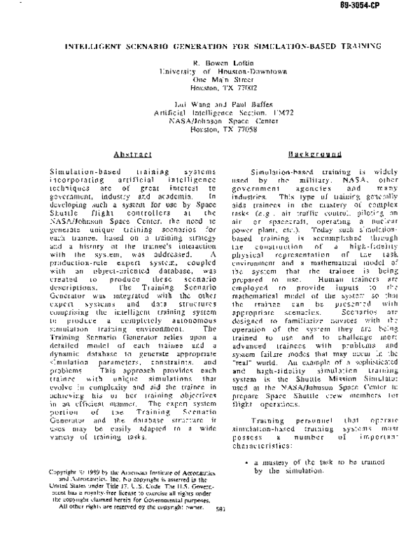 (PDF) Intelligent scenario generation for simulation-based training