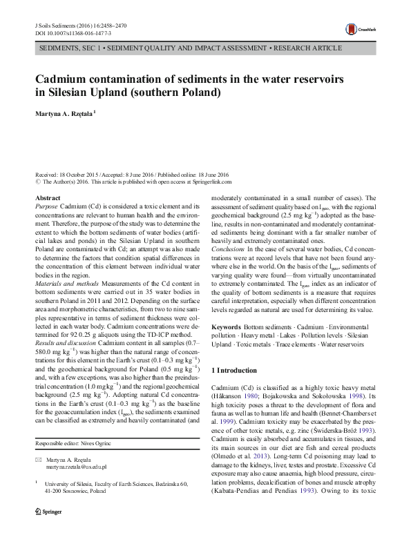 (PDF) Cadmium contamination of sediments in the water reservoirs in ...