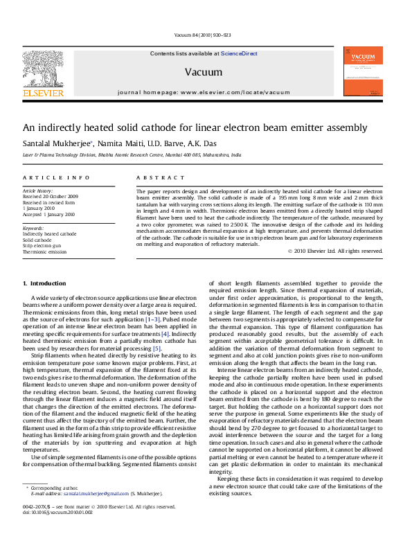 (PDF) An indirectly heated solid cathode for linear electron beam ...