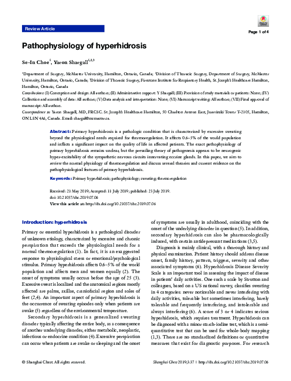 (PDF) Pathophysiology of hyperhidrosis
