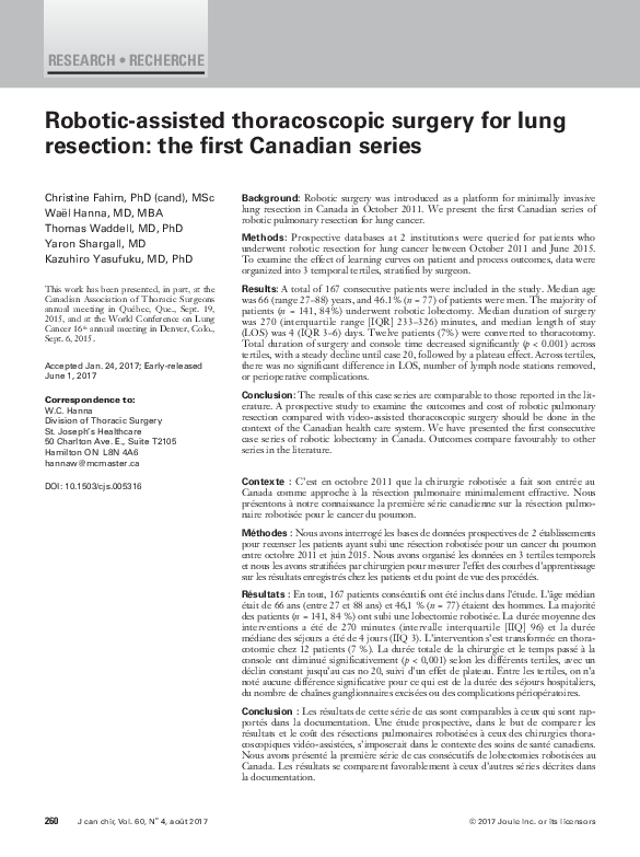 (PDF) Robotic-assisted thoracoscopic surgery for lung resection: the ...
