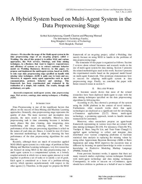 Pdf A Hybrid System Based On Multi Agent System In The Data Preprocessing Stage Phayung