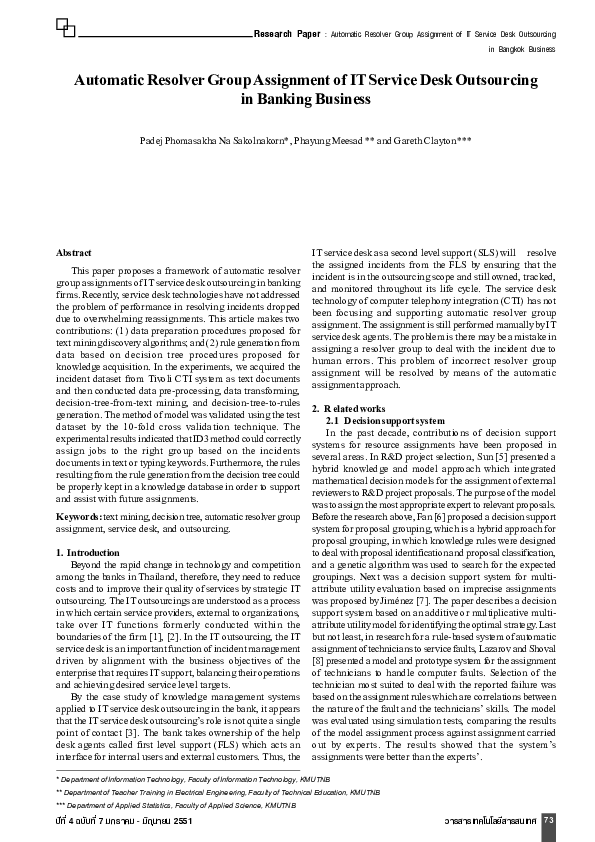 (PDF) Automatic Resolver Group Assignment of IT Service Desk ...