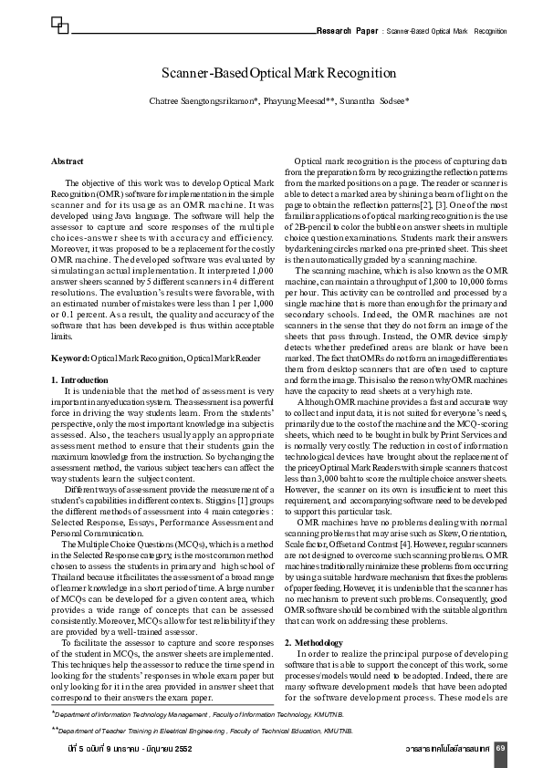 (PDF) Scanner-Based Optical Mark Recognition