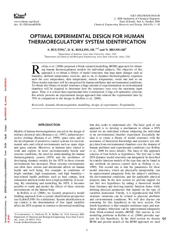 (PDF) Optimal Experimental Design for Human Thermoregulatory System ...