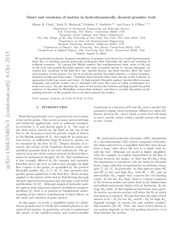 (PDF) Granular Bed Motion Under Shear Flow Conditions