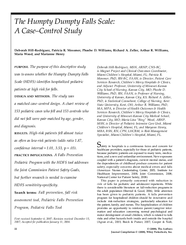 (PDF) The Humpty Dumpty Falls Scale: A Case-Control Study