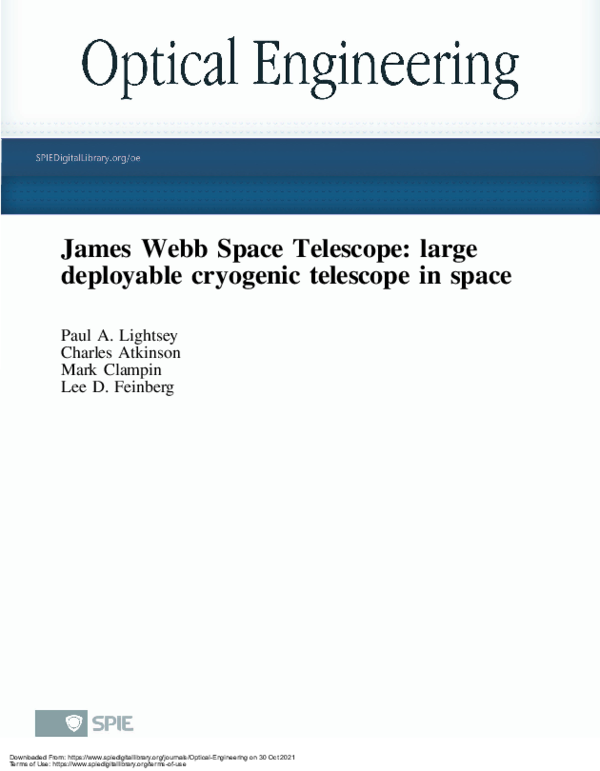 (PDF) James Webb Space Telescope: large deployable cryogenic telescope ...