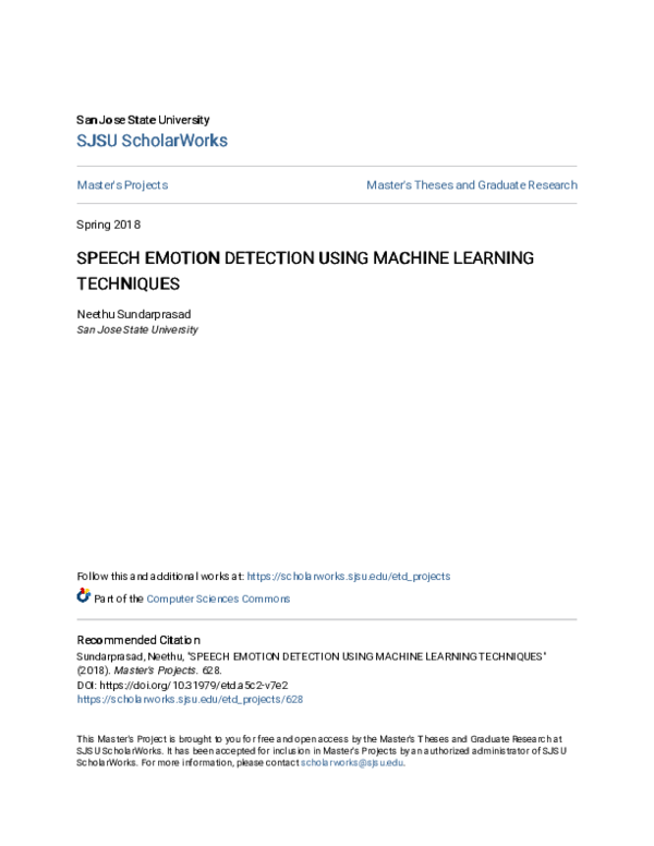 (PDF) Speech Emotion Detection Using Machine Learning Techniques | Neethu Sundarprasad ...