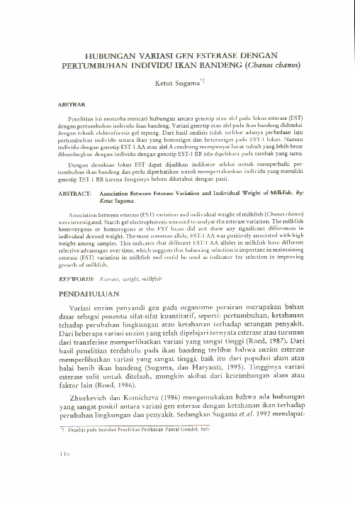 (PDF) HUBUNGAN VARIASI GEN ESTERASE DENGAN PERTUMBUHAN INDIVIDU IKAN ...