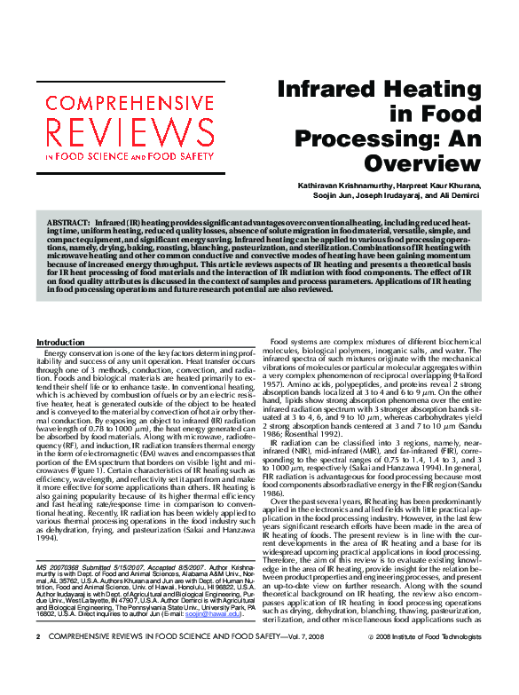 (PDF) Infrared Heating in Food Processing: An Overview