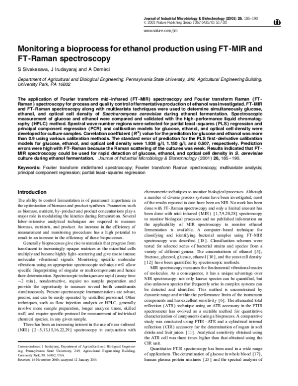 (PDF) Monitoring a bioprocess for ethanol production using FT-MIR and FT-Raman spectroscopy
