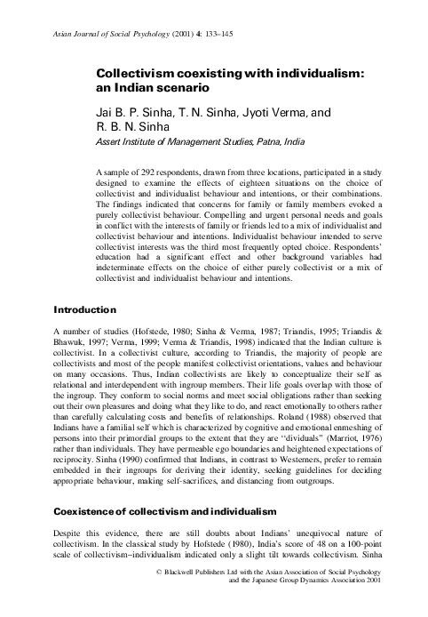 (PDF) Collectivism coexisting with individualism: an Indian scenario