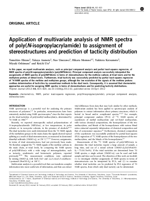 (PDF) Application of multivariate analysis of NMR spectra of poly(N ...