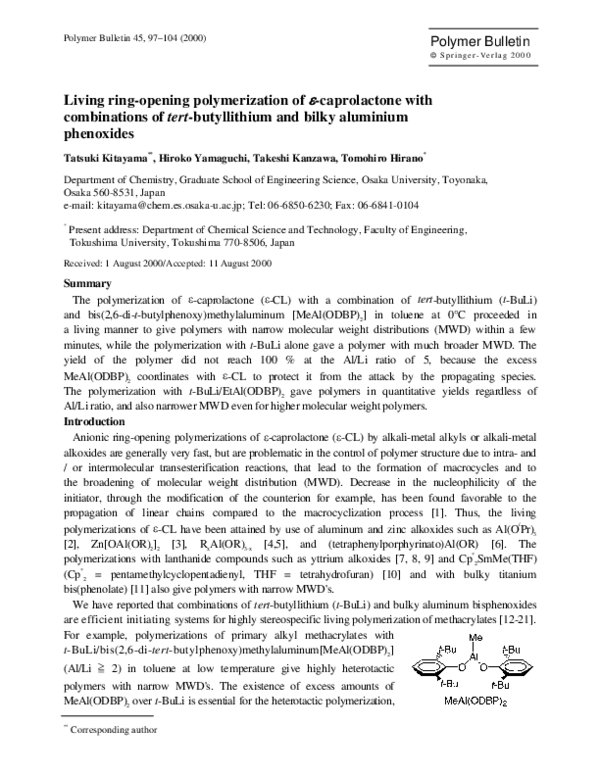 (PDF) Living ring-opening polymerization of ɛ-caprolactone with ...