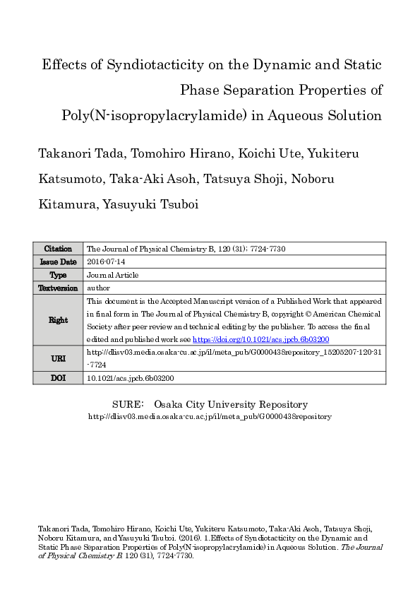 (PDF) Effects of Syndiotacticity on the Dynamic and Static Phase Separation Properties of Poly ...