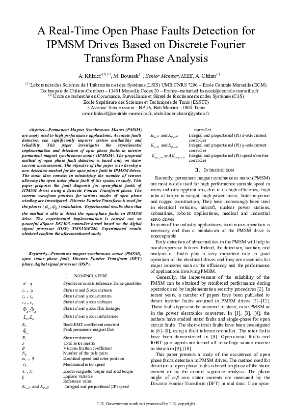 (PDF) A real-time open phase faults detection for IPMSM drives based on Discrete Fourier ...
