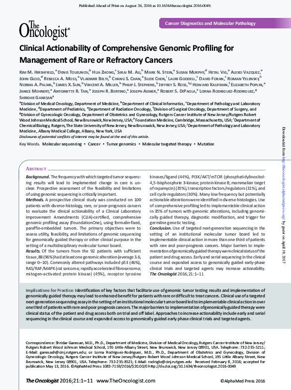 (PDF) Clinical Actionability of Comprehensive Genomic Profiling for ...