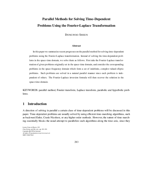 (PDF) Parallel Methods for Solving Time-Dependent Problems Using the Fourier-Laplace Transformation