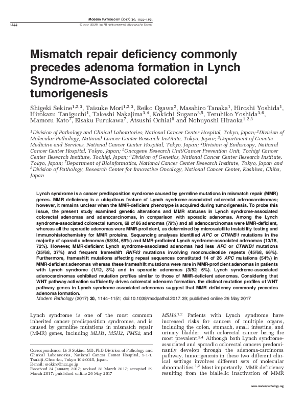 (PDF) Mismatch repair deficiency commonly precedes adenoma formation in ...