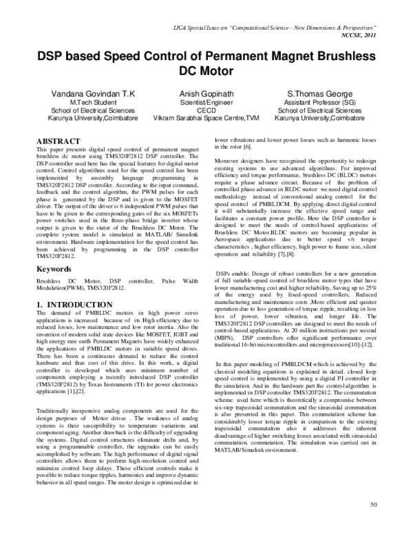 (PDF) DSP based Speed Control of Permanent Magnet Brushless DC Motor