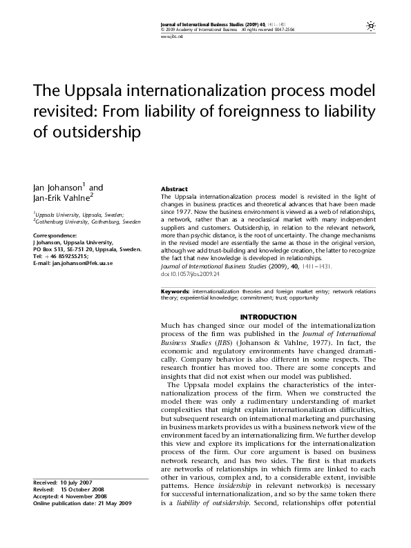 (PDF) The Uppsala internationalization process model revisited: From ...