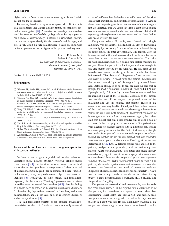 (PDF) An unusual form of self-mutilation: tongue amputation with local ...