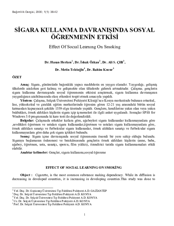 (PDF) SİGARA KULLANMA DAVRANIŞINDA SOSYAL ÖĞRENMENİN ETKİSİ Effect Of ...