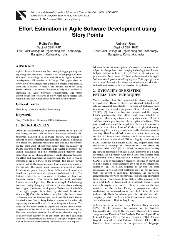 Pdf Effort Estimation In Agile Software Development Using Story Points