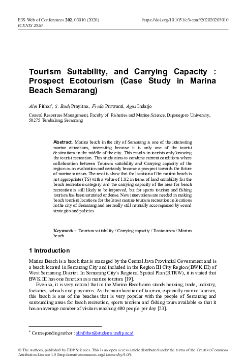 (PDF) Tourism Suitability, and Carrying Capacity : Prospect Ecotourism ...