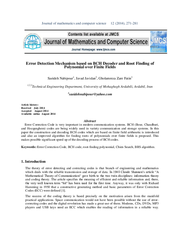 (PDF) BCH Code Decoding and Root-Finding Algorithm