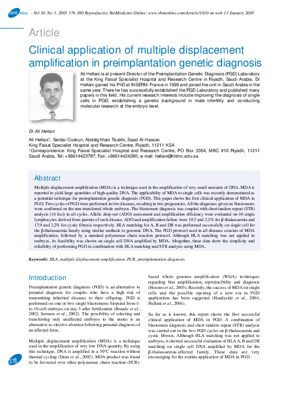 (PDF) Clinical application of multiple displacement amplification in ...
