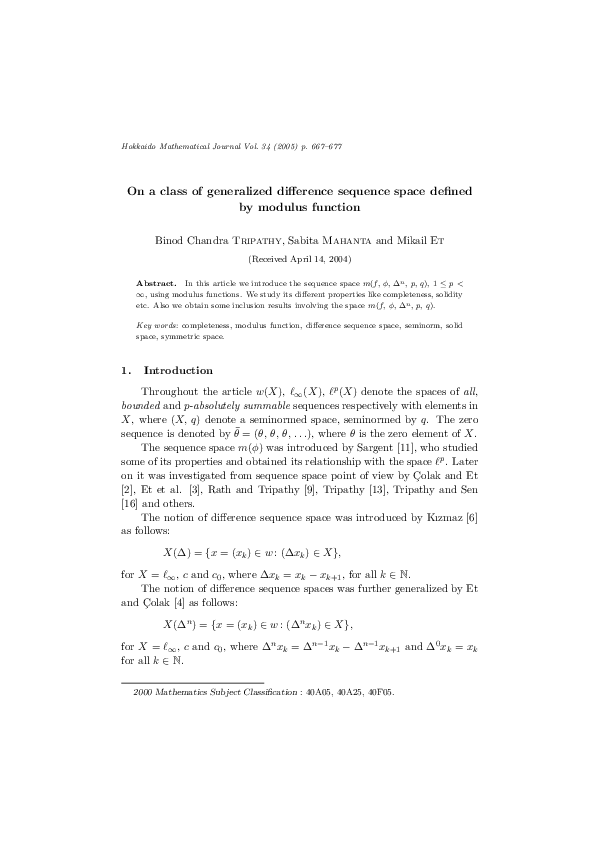 (PDF) Generalized Sequence Space with Modulus Functions
